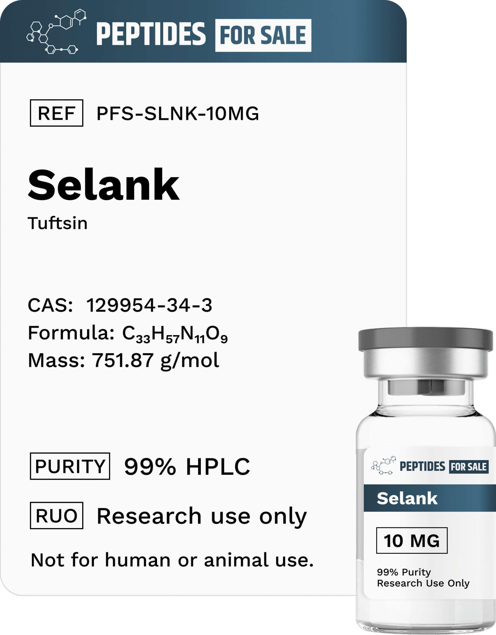 Selank 10mg For Sale | Anxiolytic Research Peptide | PeptidesForSale.us
